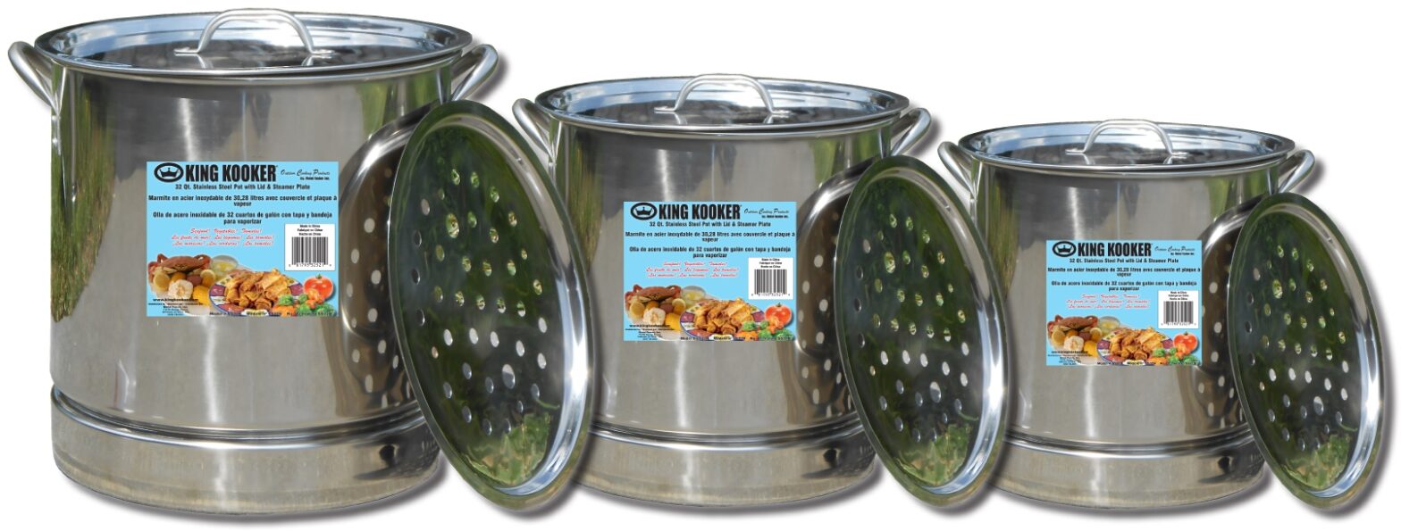 Nested Stainless Steel Pot Set (3 Pots) with Lids & Steamer Plates ...